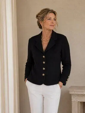 St. John | Jackets & Coats | Stjohn Santana Knit Blazer Black Gold ...